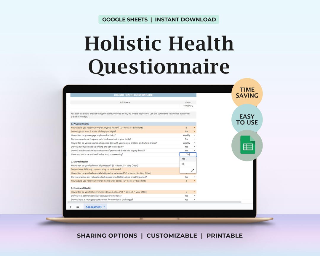 Holistic Wellness Evaluation Form Lifestyle Balance Emotional Physical ...