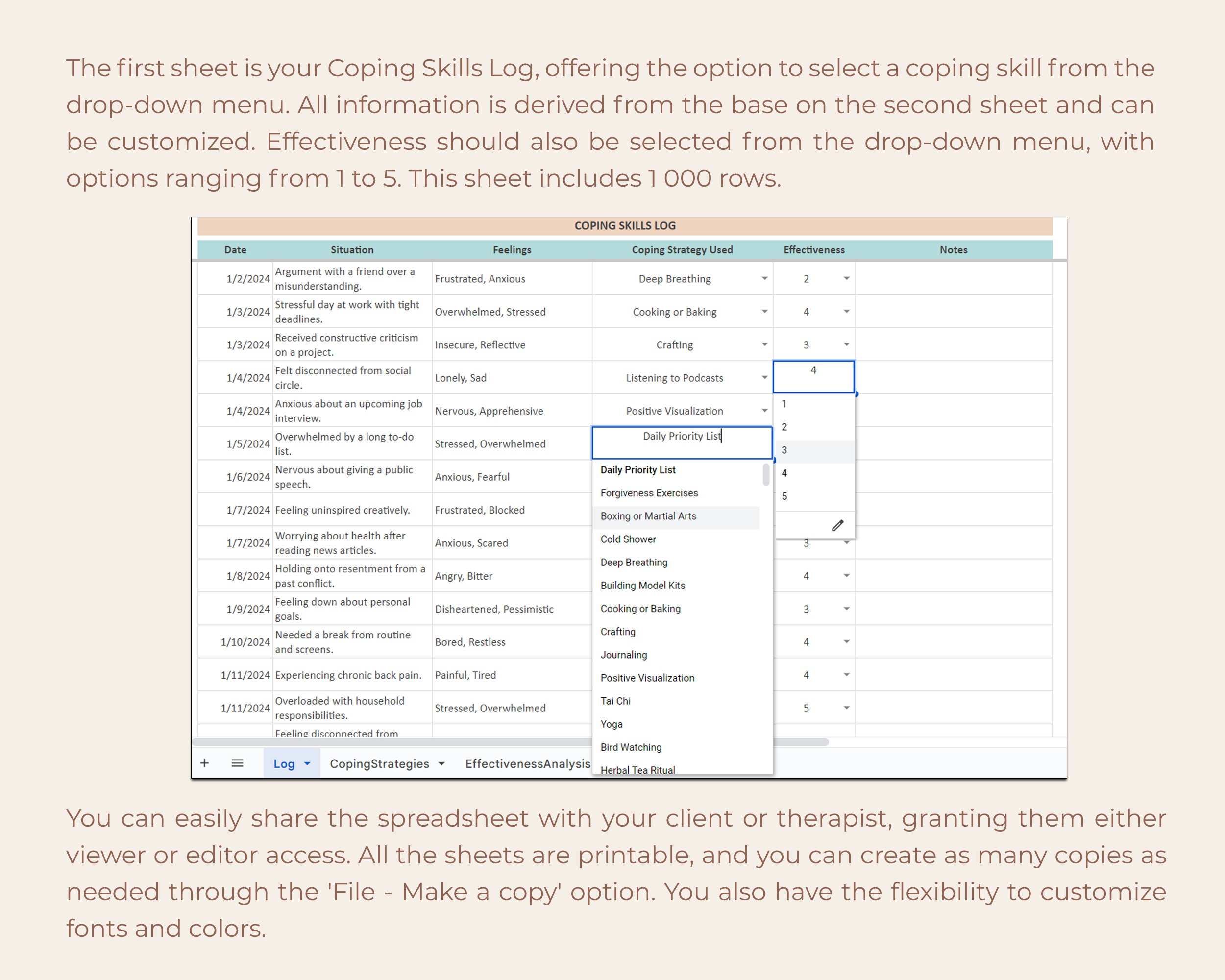 Coping Skills Worksheet, Self Help, Therapy Template, Therapy Tool ...