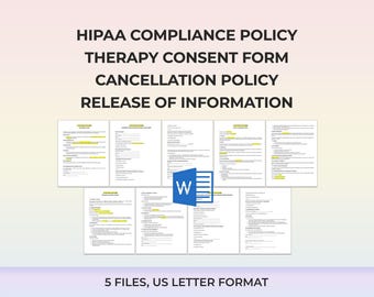 Therapy Consent Form HIPAA Compliance Policy Cancellation Agreement ...