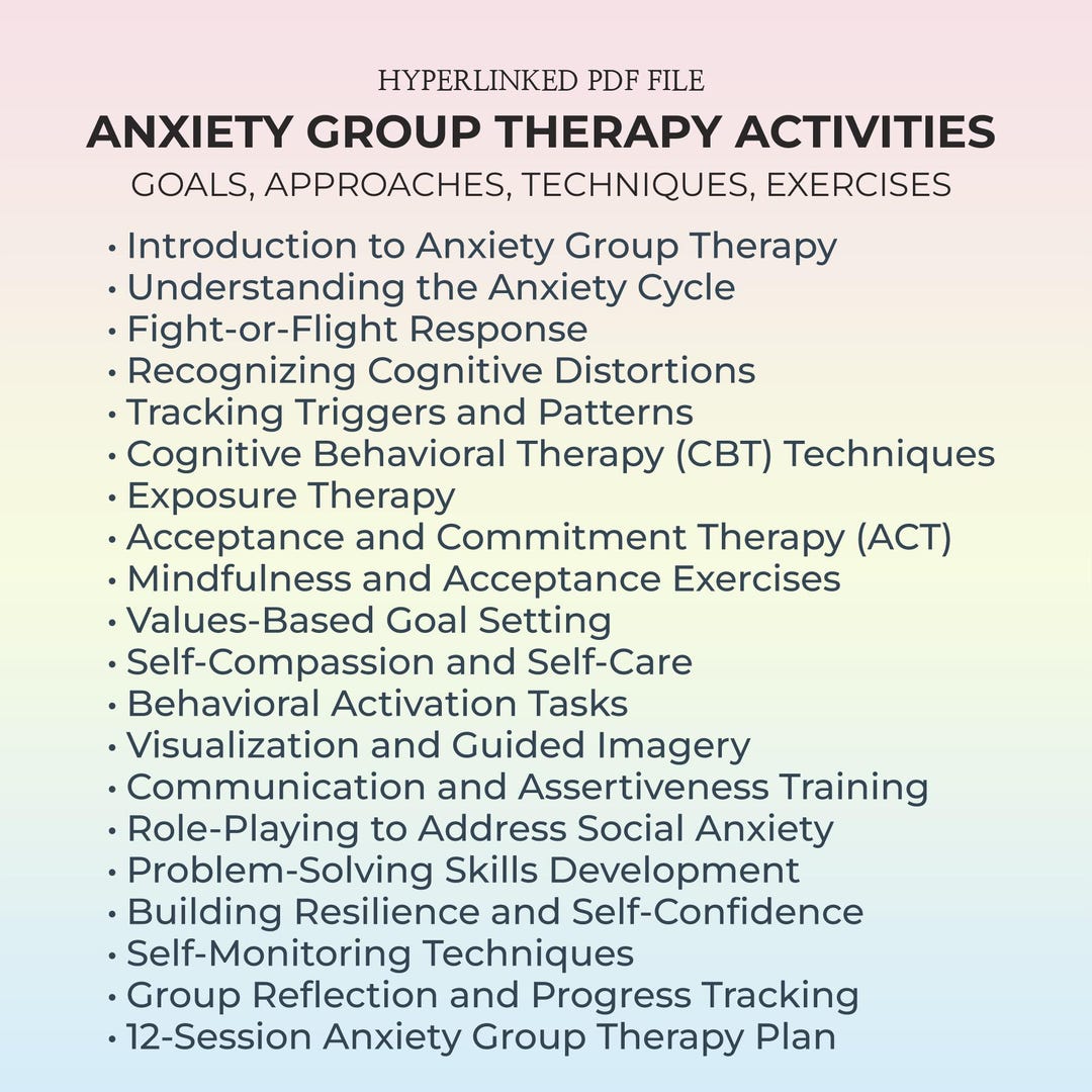 Anxiety Group Therapy Activities, Anxiety Therapy Exercises, Anxiety ...