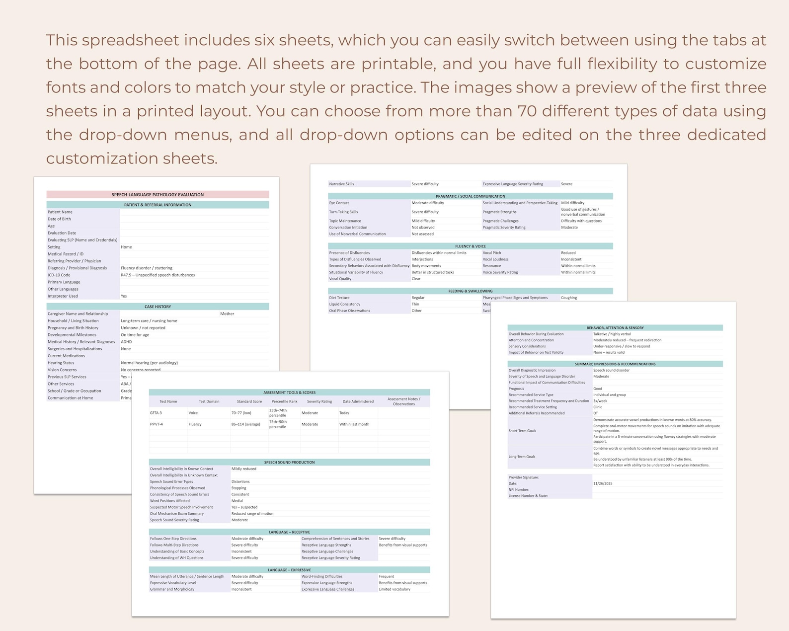 Speech Therapy Evaluation Template Pediatric Adult SLP Assessment Form ...