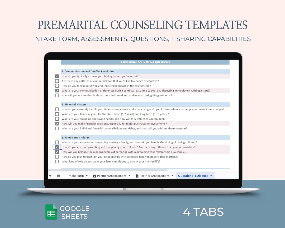 Premarital Counseling Intake Form Pre Wedding Relationship Questions ...