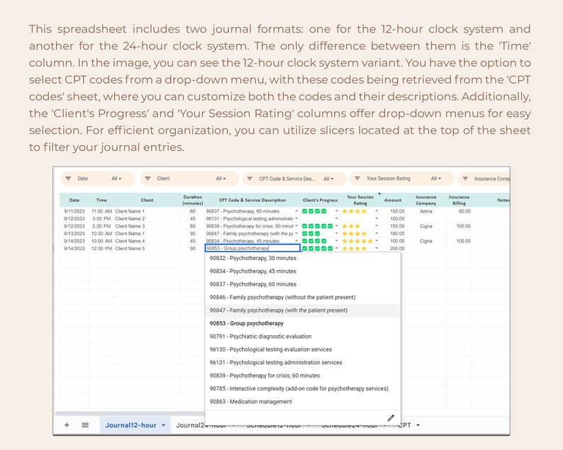 Therapist Journal Schedule Template for Organizing Client Sessions Time ...