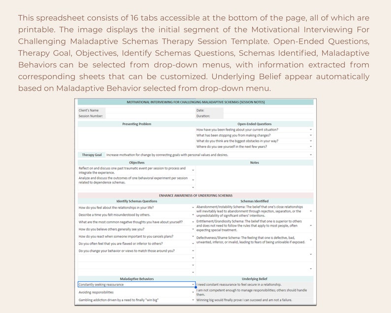 Motivational Interviewing Notes Template, Schema Therapy Session ...