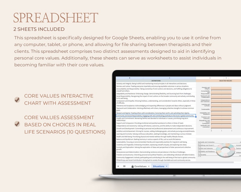 Core Values Worksheet, Core Beliefs Assessment, Personal Values ...