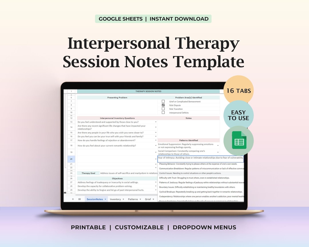 Interpersonal Therapy Session Notes Template Psychotherapy for ...