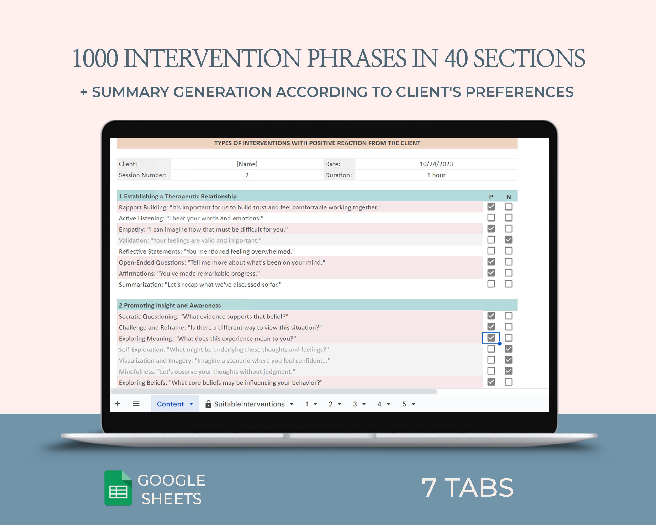 Therapeutic Intervention Phrases, Therapy Template, Therapy Tool ...