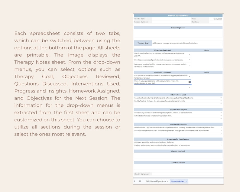 Therapy Goals Session Notes Template Treatment Objectives Intervention ...