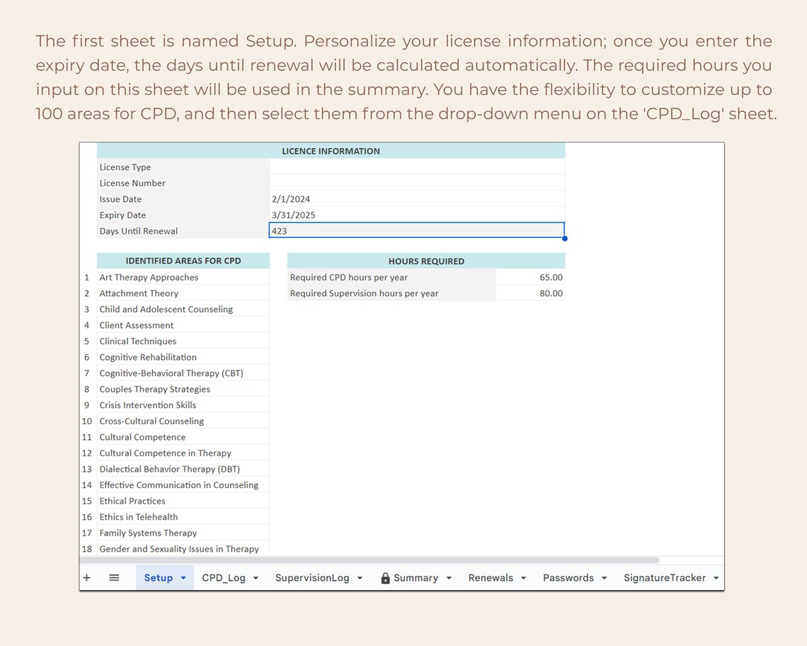 CPD Log, Clinical Supervision Log Template, Therapist Planner, Clinical ...
