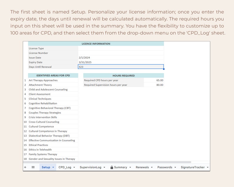 CPD Log, Clinical Supervision Log Template, Therapist Planner, Clinical ...