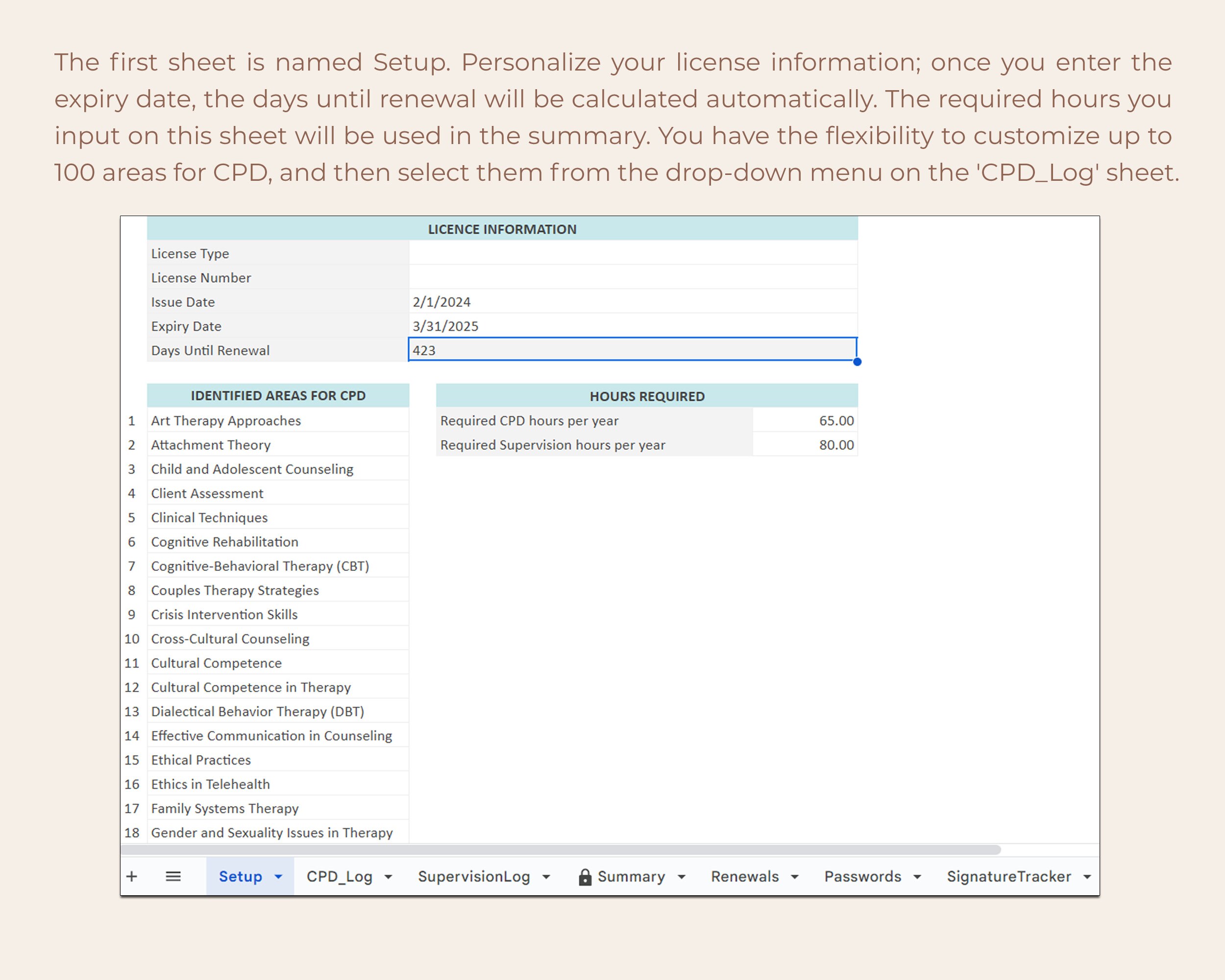 CPD Log, Clinical Supervision Log Template, Therapist Planner, Clinical ...