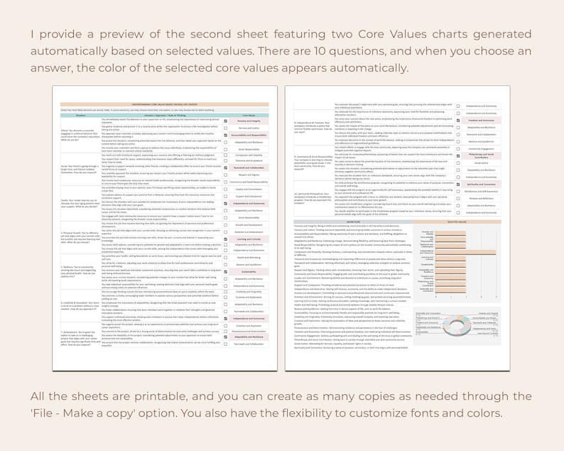 Core Values Worksheet, Core Beliefs Assessment, Personal Values ...