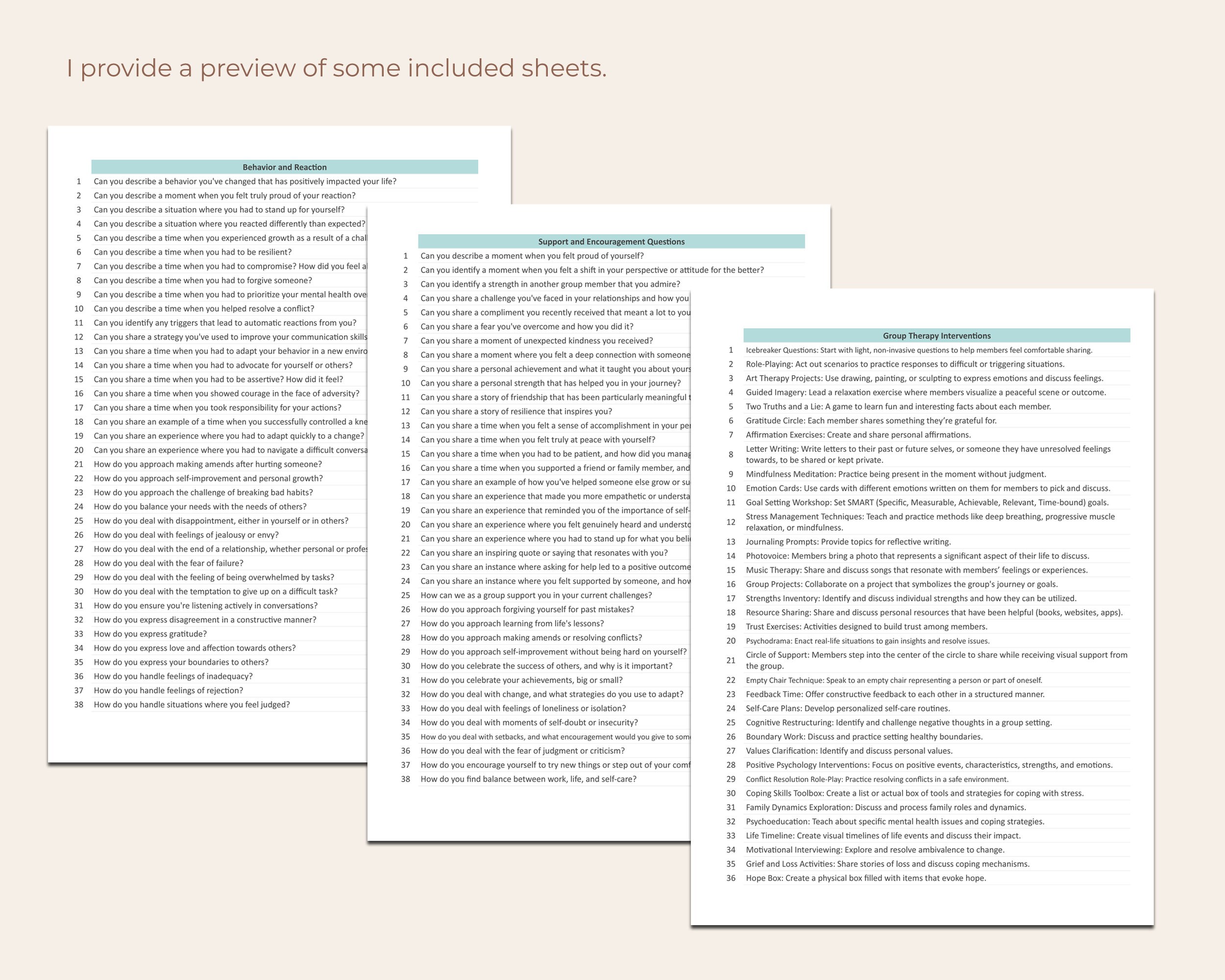 Group Therapy Interventions, Group Therapy Questions, Group Process ...