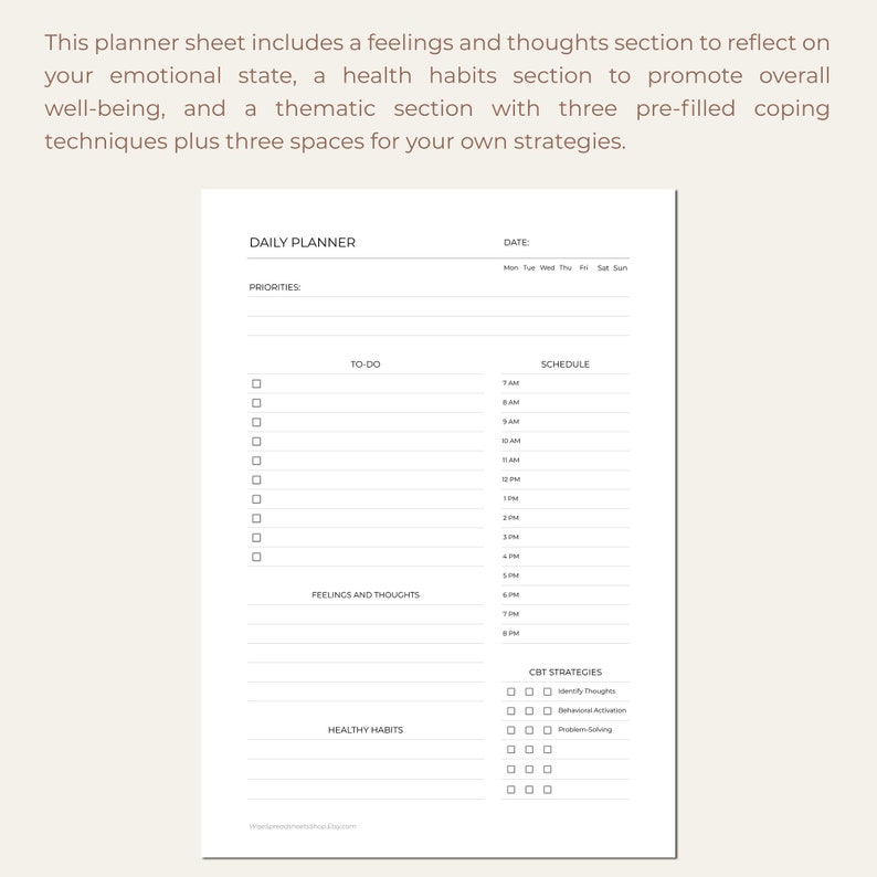 CBT Therapy Worksheet Printable Daily Planner Mental Health Self ...