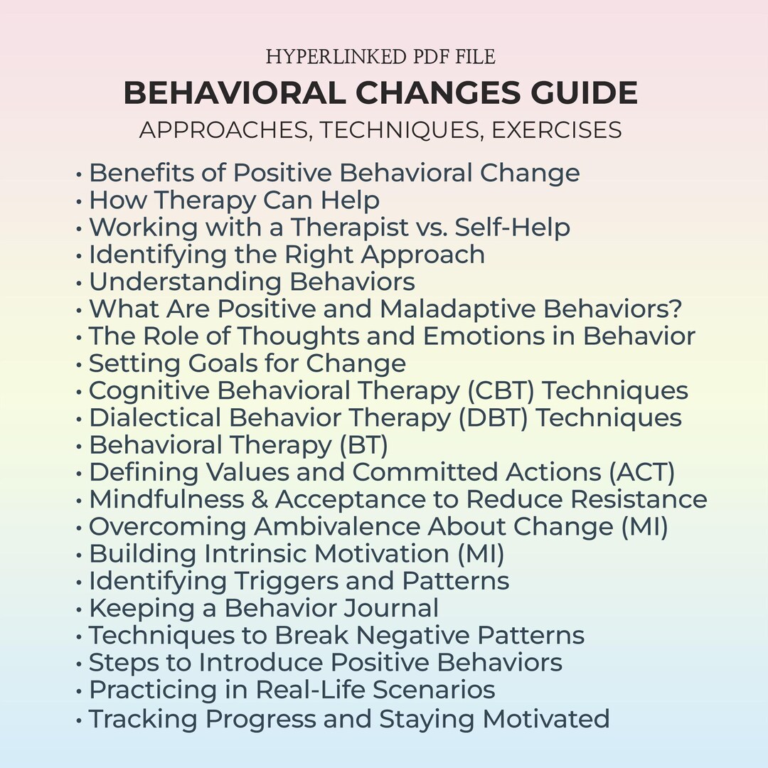 Behavioral Changes Guide, Behavioral Therapy, Psychotherapy, Mood ...