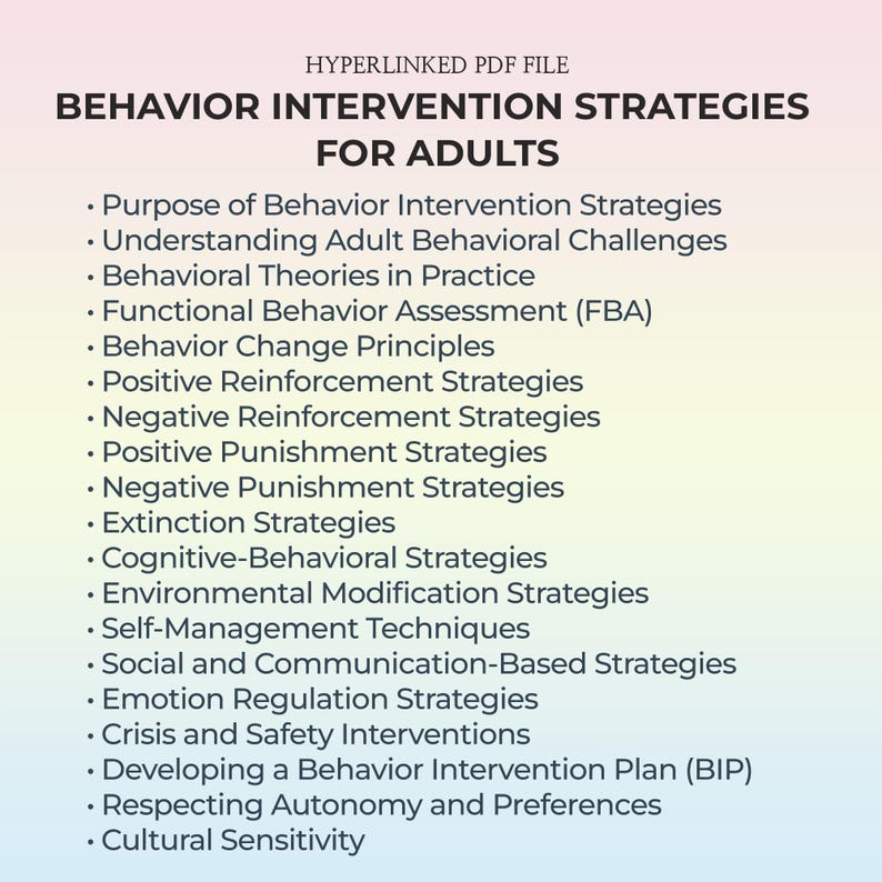 Behavior Strategies, Behavior Plan for Adults, Behavioral Therapy ...