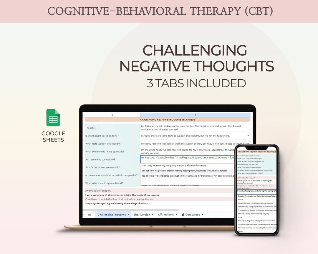 Reframing Negative Thoughts CBT Affirmations Core Values Clarification ...