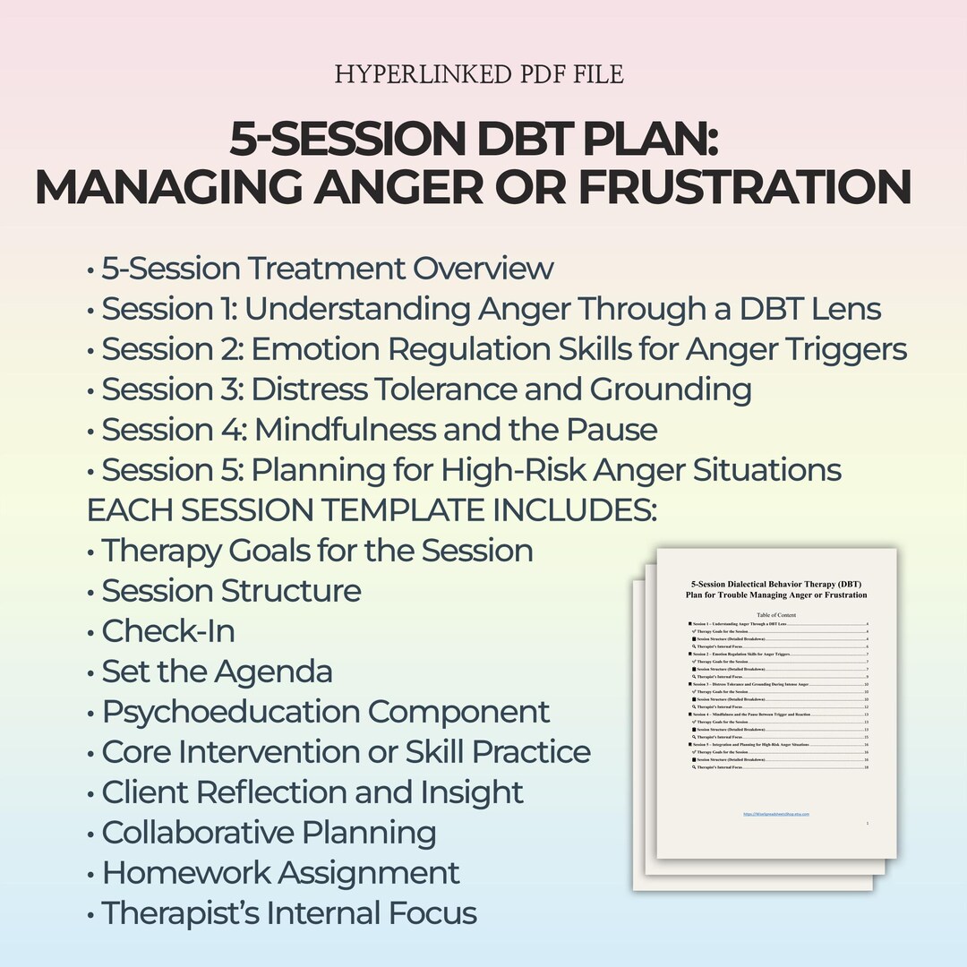 DBT Therapy Plan Anger Management 5 Session Printable Emotional ...