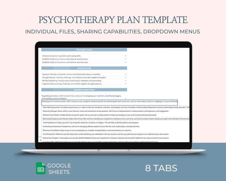 Treatment Plan Template, Spreadsheet for Therapists, Goals ...