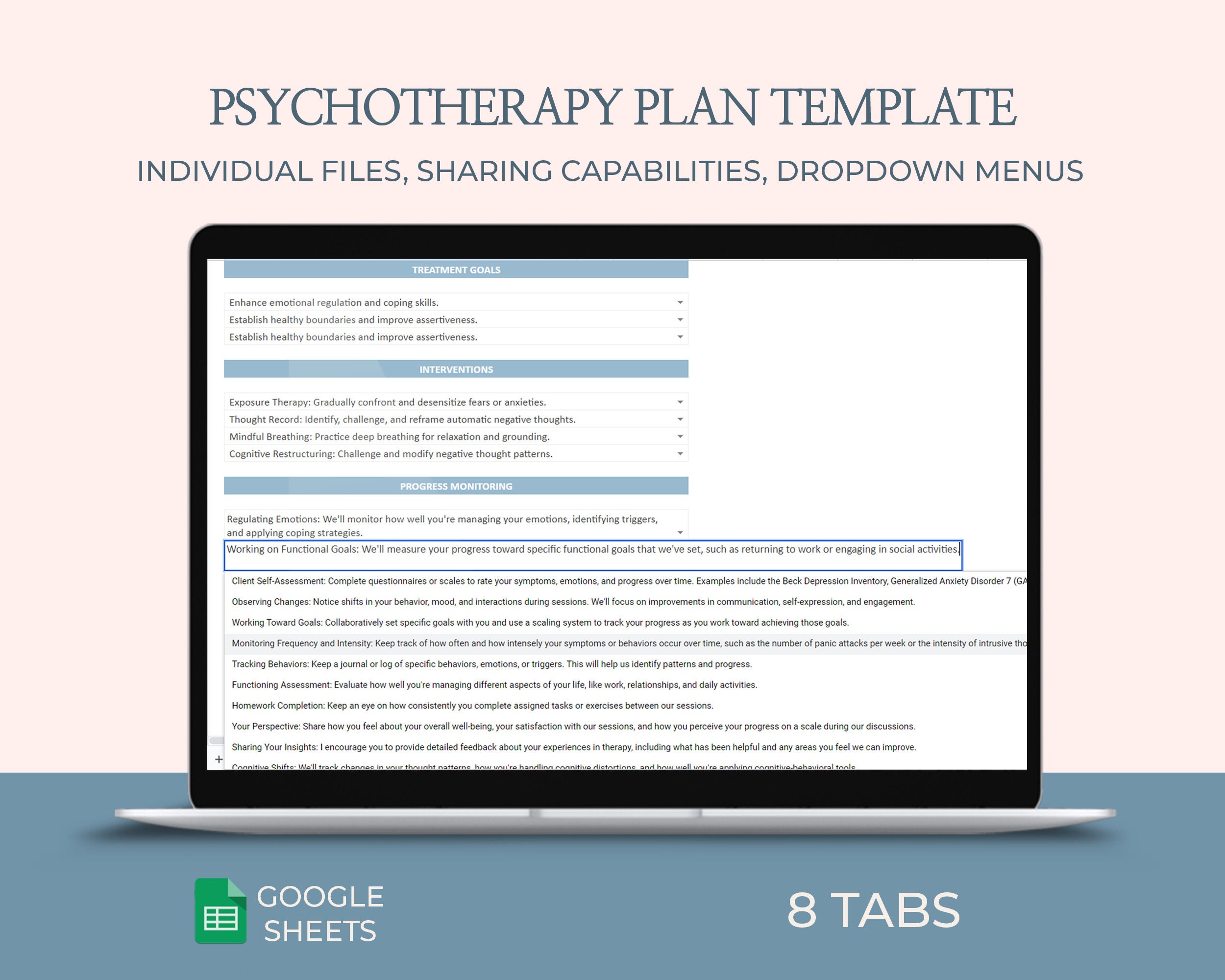 Treatment Plan Template, Spreadsheet for Therapists, Goals ...
