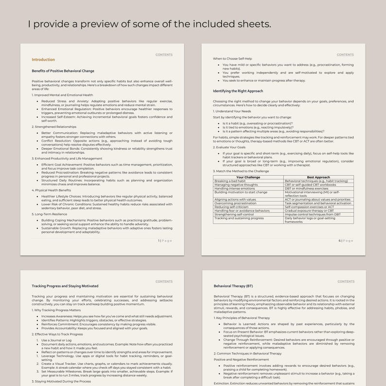 Behavioral Changes Guide Therapy Cheat Sheet PDF Mood Regulation ...