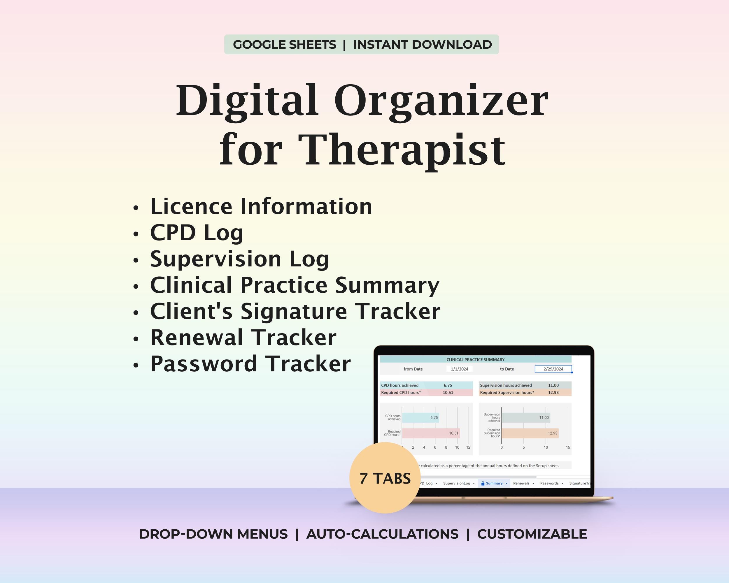 CPD Log, Clinical Supervision Log Template, Therapist Planner, Clinical ...