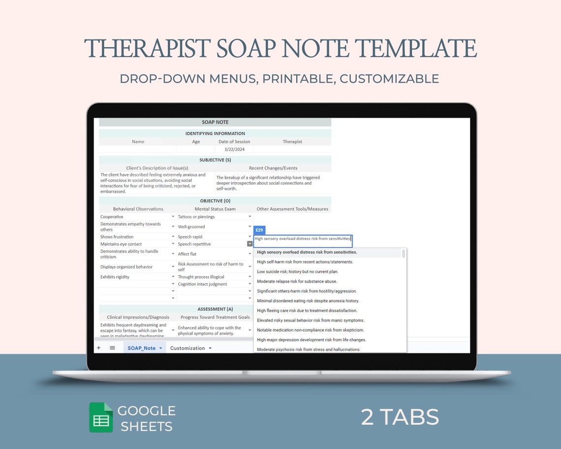 SOAP Note Template, Therapist Templates, Therapist, Psychology Therapy ...