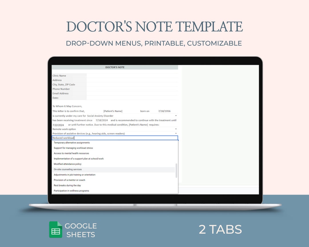 Doctor’s Note Printable for Professional Use Therapist Documentation ...