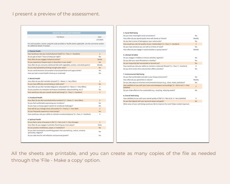 Holistic Health Questionnaire, Social Well-being, Lifestyle & Habits ...