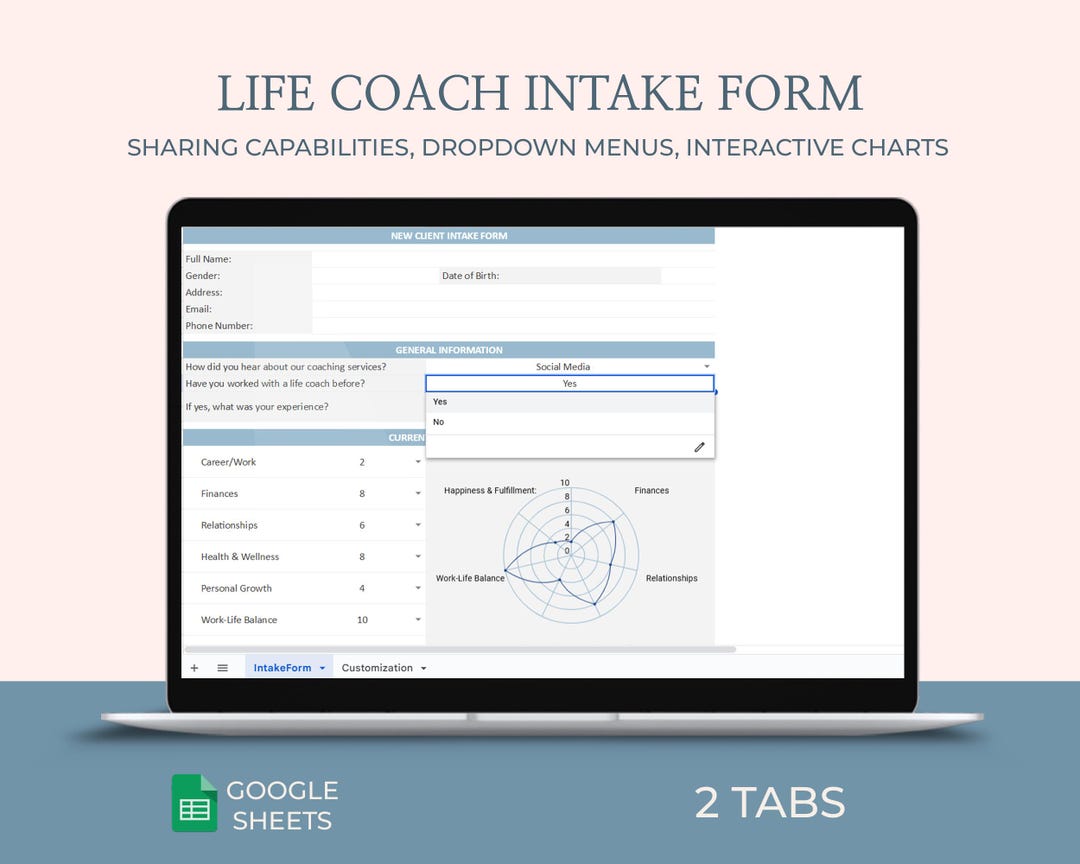 Life Coach Intake Form, Coaching Intake Form, Client Intake Form ...