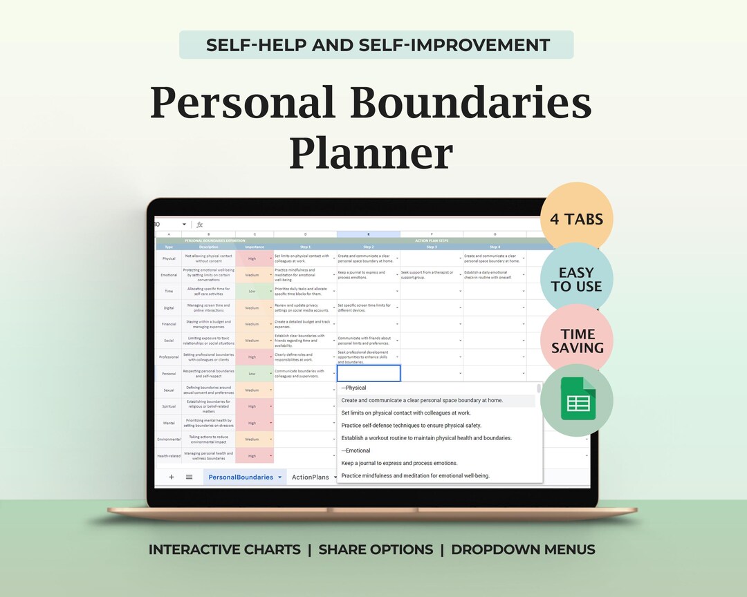 Personal Boundaries Setting Worksheet for Psychotherapy Supporting Self ...