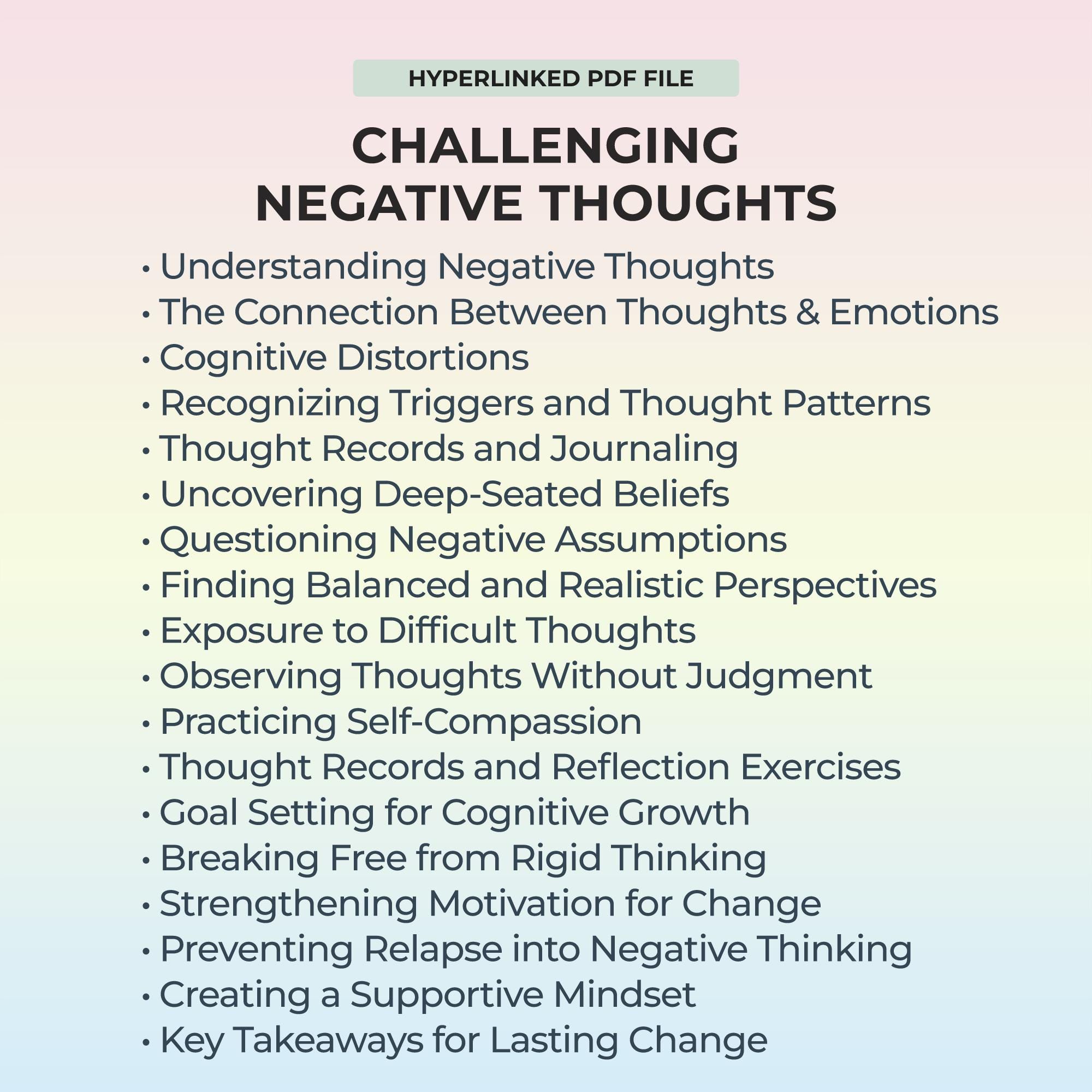 Cognitive Therapy Thought Pattern Workbook Mind Training CBT Tool Self ...