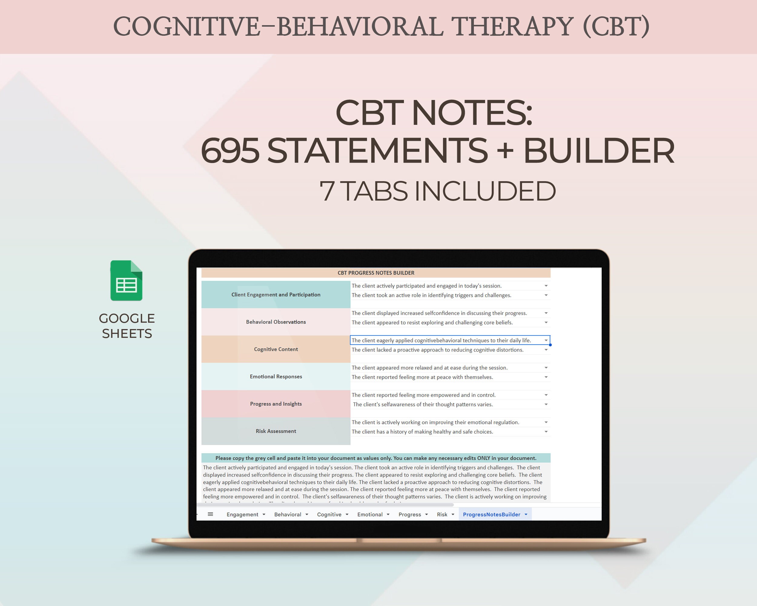 CBT Clinical Phrases Progress Notes Builder Therapy Tool Therapist ...