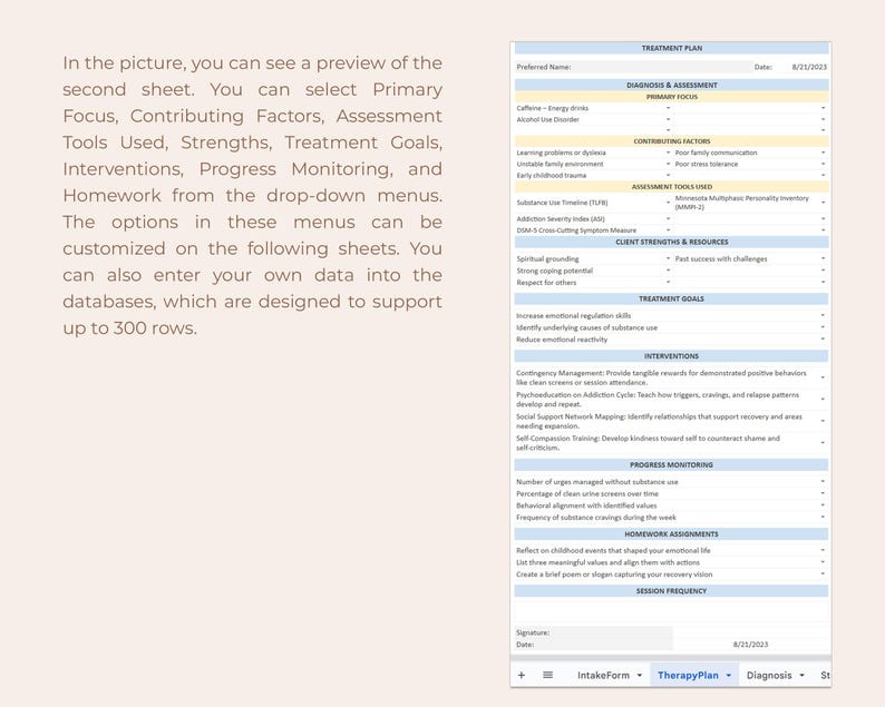 Substance Abuse Therapy Plan Template Addiction Recovery Planner for ...