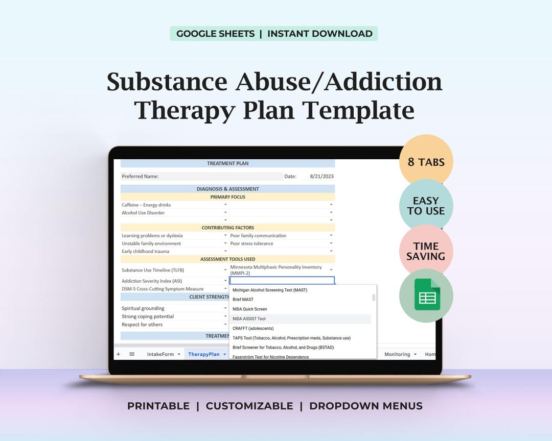 Substance Abuse Therapy Plan Template Addiction Recovery Planner for ...
