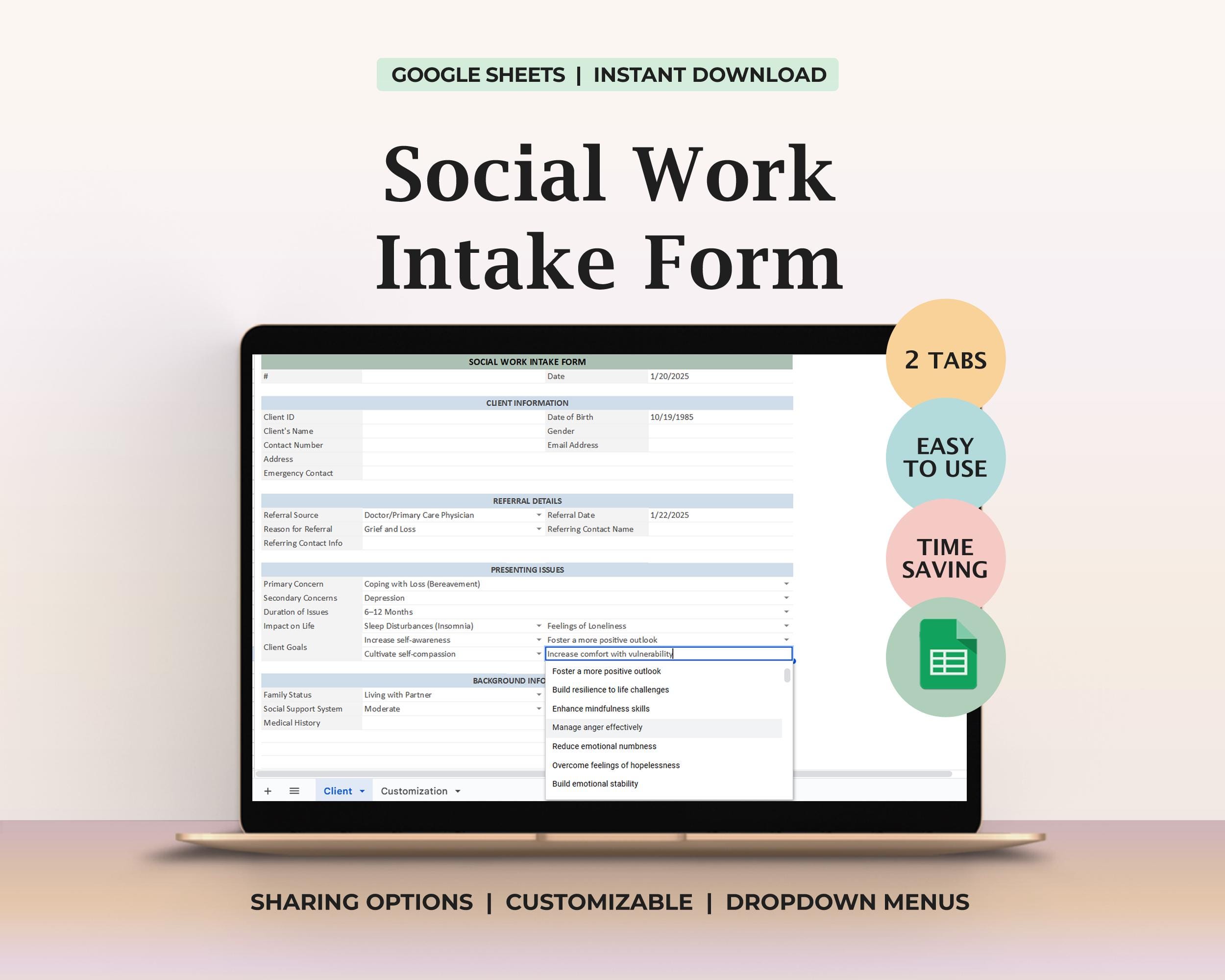 Social Work Intake Form, Social Worker Form, Documents for Social Work ...