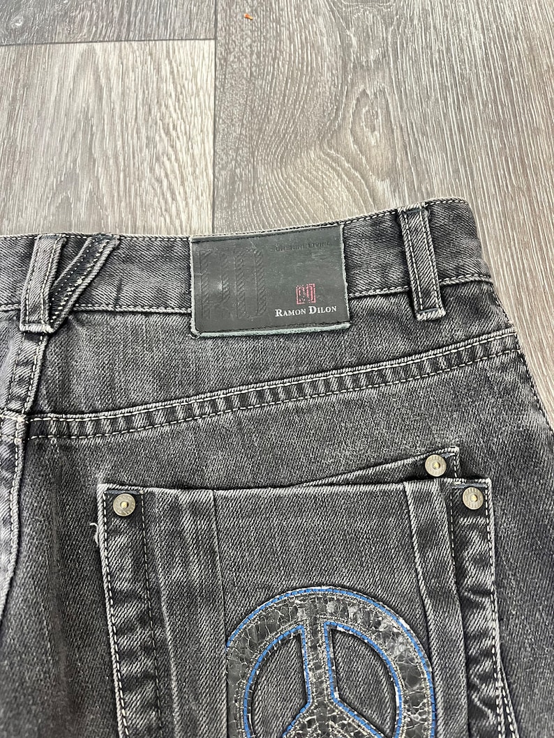 Ramon Dilon Retro Y2K Red Jeans Peace Sign Embroidered Japanese Denim ...