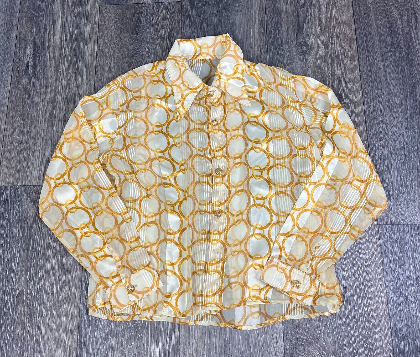 Vintage 80s Sheer Baroque Chain Link All Over Print Buttoned Polo Shirt ...