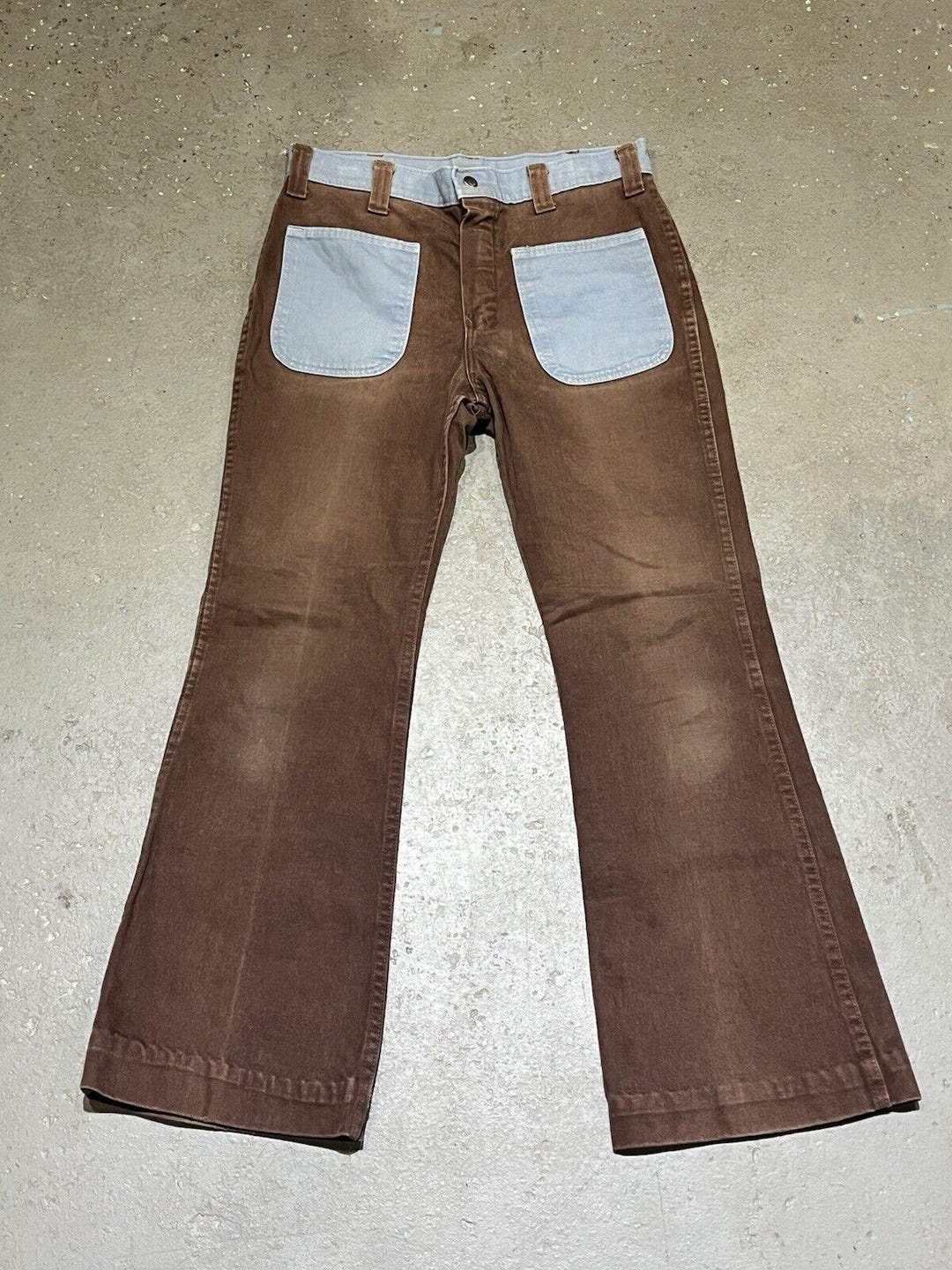 Vintage 1970s Brown Blue High Rise Hillbilly Bell Bottom Jeans See ...