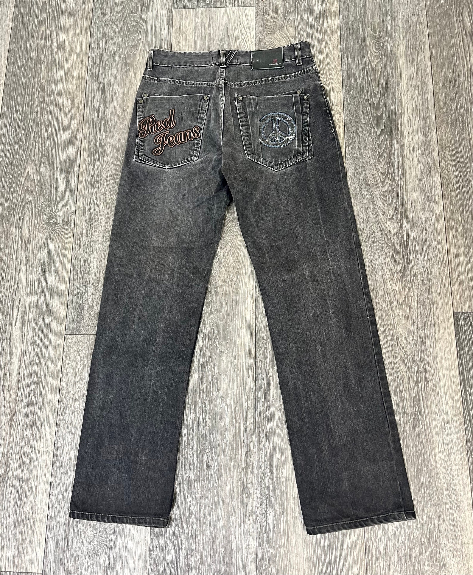 Ramon Dilon Retro Y2K Red Jeans Peace Sign Embroidered Japanese Denim ...