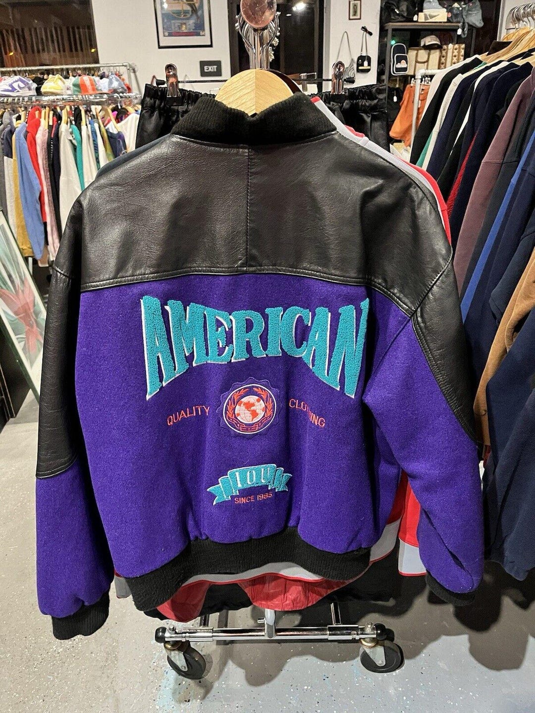Vintage 90s I.O.U. Leather Color Block Letterman American Quality ...