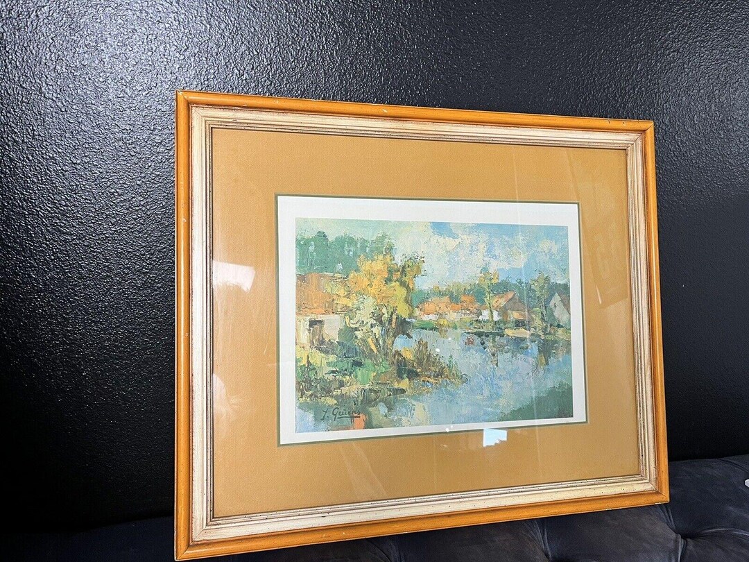 Vintage Jacques Lithograph Still Life Painting Trees Lake Nature 18x22 ...