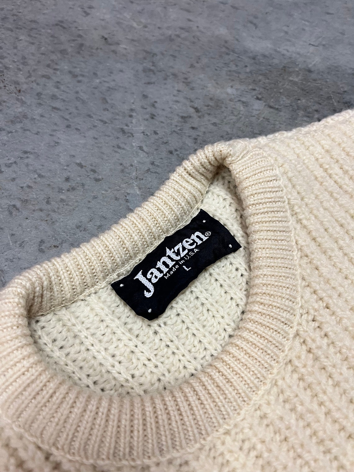 Jantzen Vintage 80s 90s Beige Knit Acrylic Blend Sweater Size Large USA Made - Etsy