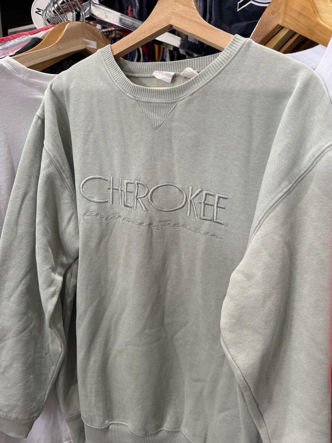 Vintage 90s Cherokee Sage Green Embroidered Logo Crew Neck Sweatshirt ...