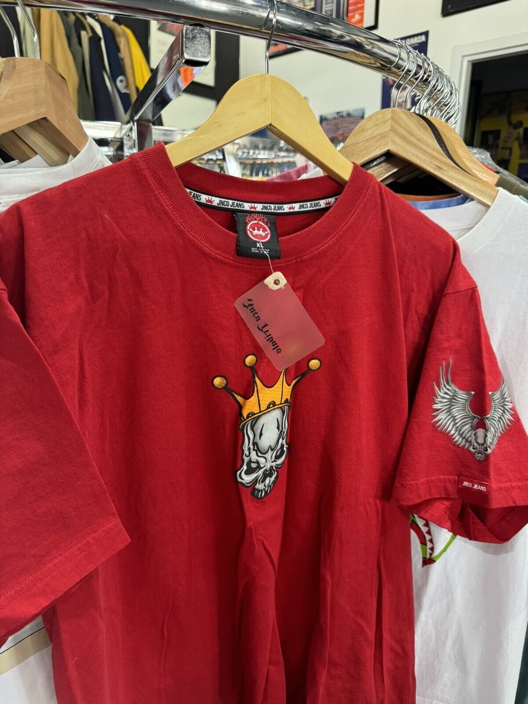 JCNO Vintage 90s JNCO Jeans Crowned Skull Double Sided Winged T-shirt ...