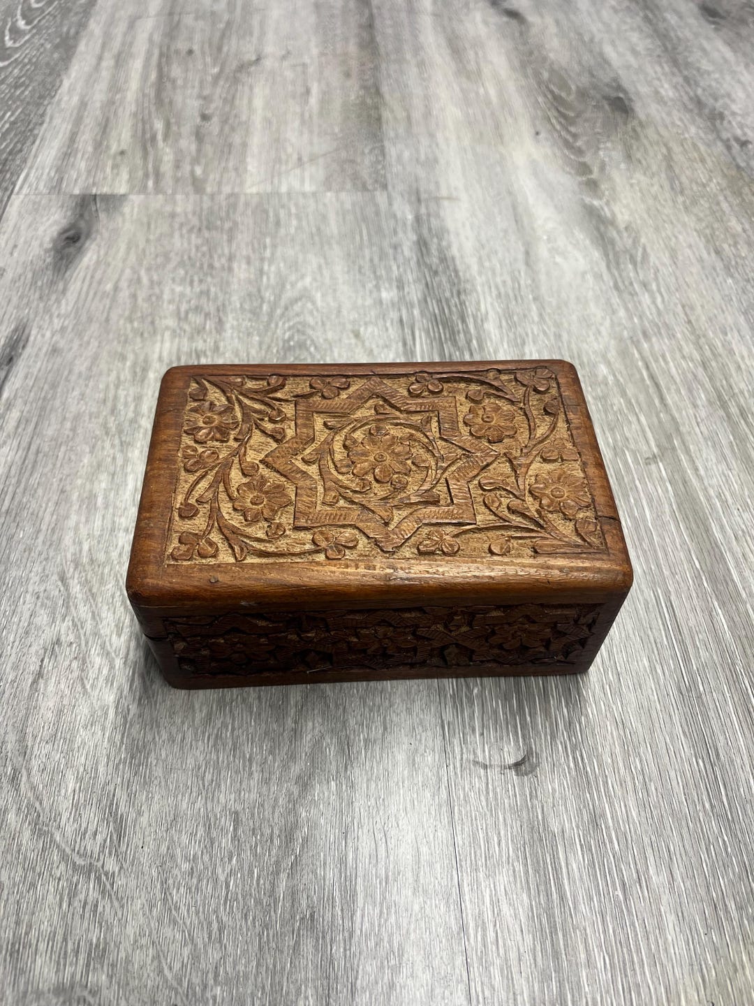 Vintage Carved Wooden Box With Hinges Hand Made in India Keepsake Box ...
