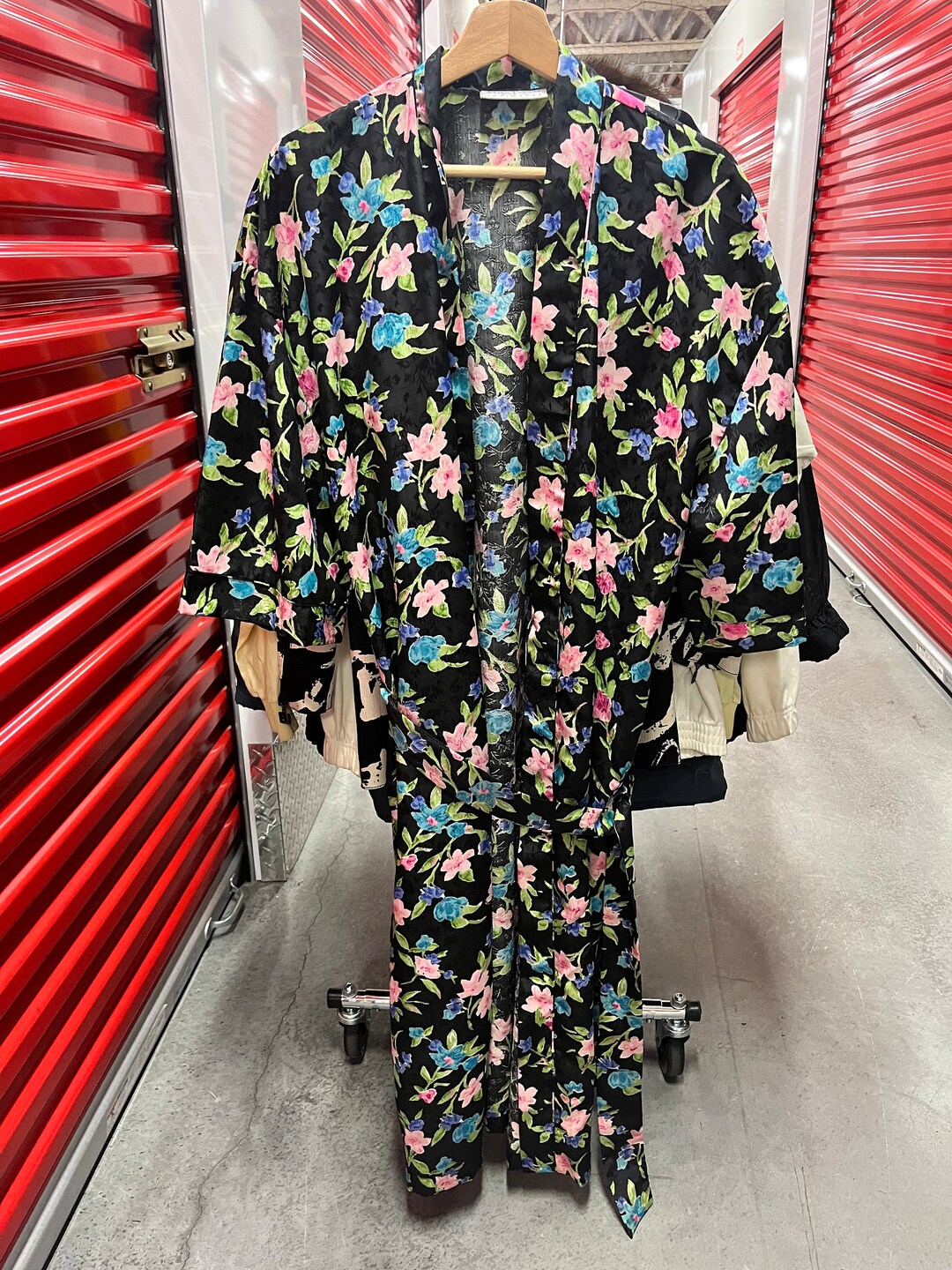 Vintage 90s Erika Taylor Intimates Black Floral Satin Long Bathrobe ...