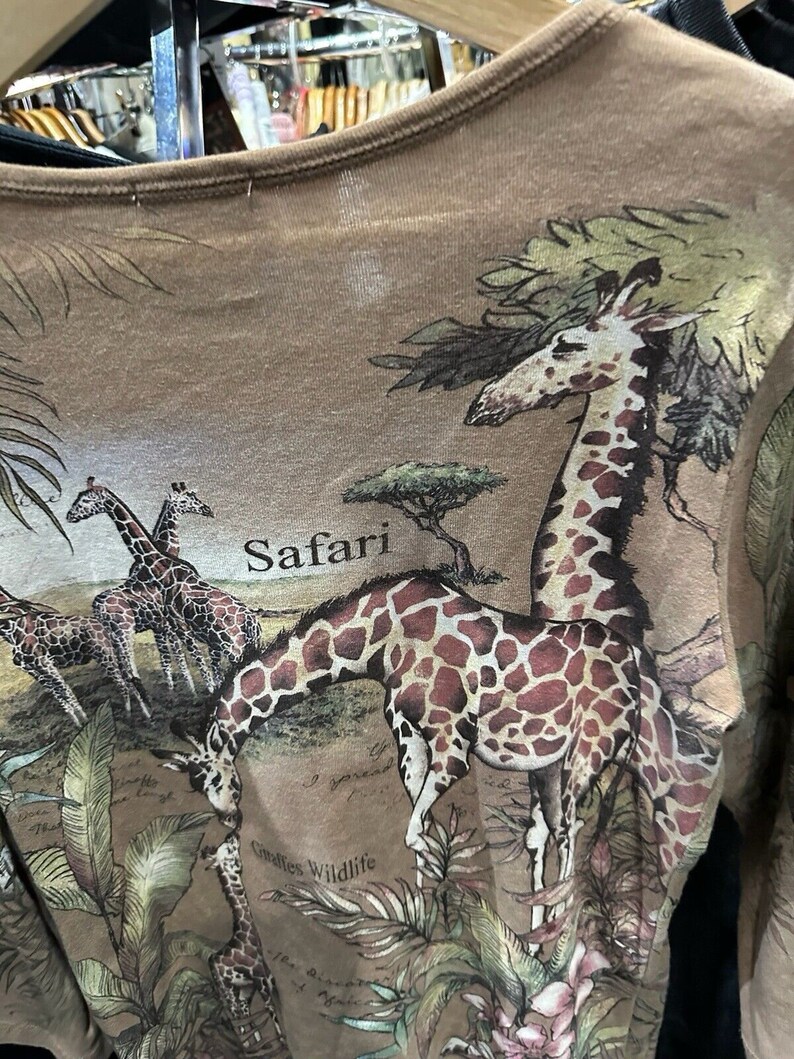 Vintage 90s Cactus African Safari Giraffes All Over Print Peasant Top ...