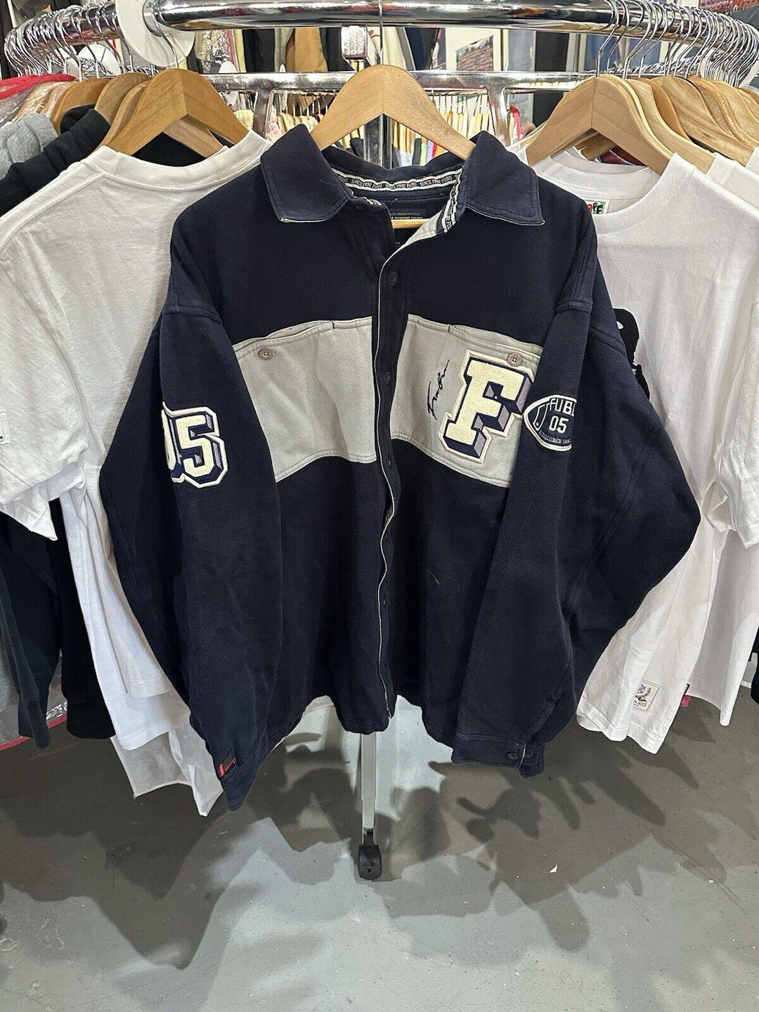 Vintage Y2K FUBU Blue 05 Football Varsity Embroidered Fleece Polo Size ...