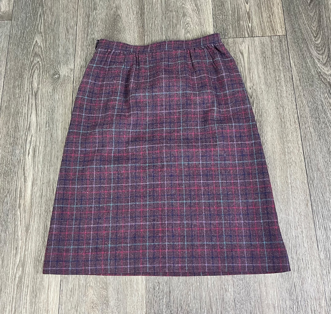 Vintage Pendleton Purple 100% Wool Tartan Plaid Knee Length Pencil ...